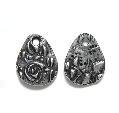 TC2495-AP: Charm Flora Tear Drop 15mm Ant Pewt – Shipwreck Beads