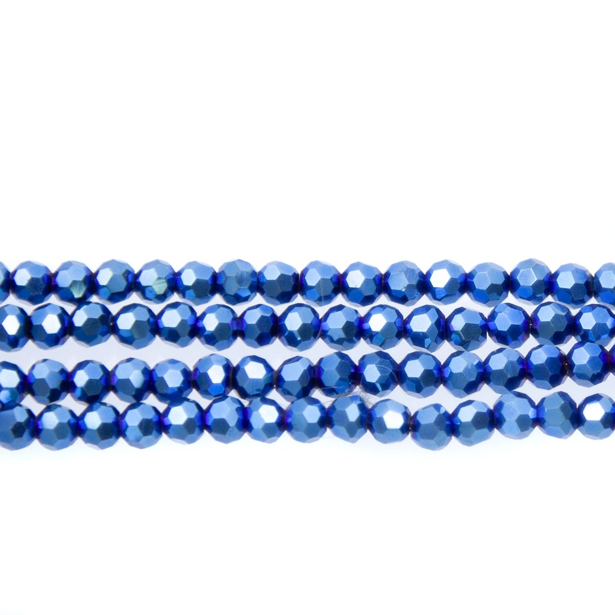 4CG879: 4mm Metallic Blue Glass Faceted Round – Shipwreck Beads